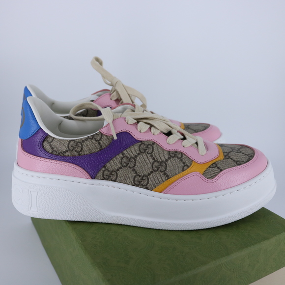 Gucci | Shoes | Gucci 4 G Low Top Gg Supreme Color Block Logo Pink Purple Blue Sneakers E82 ...